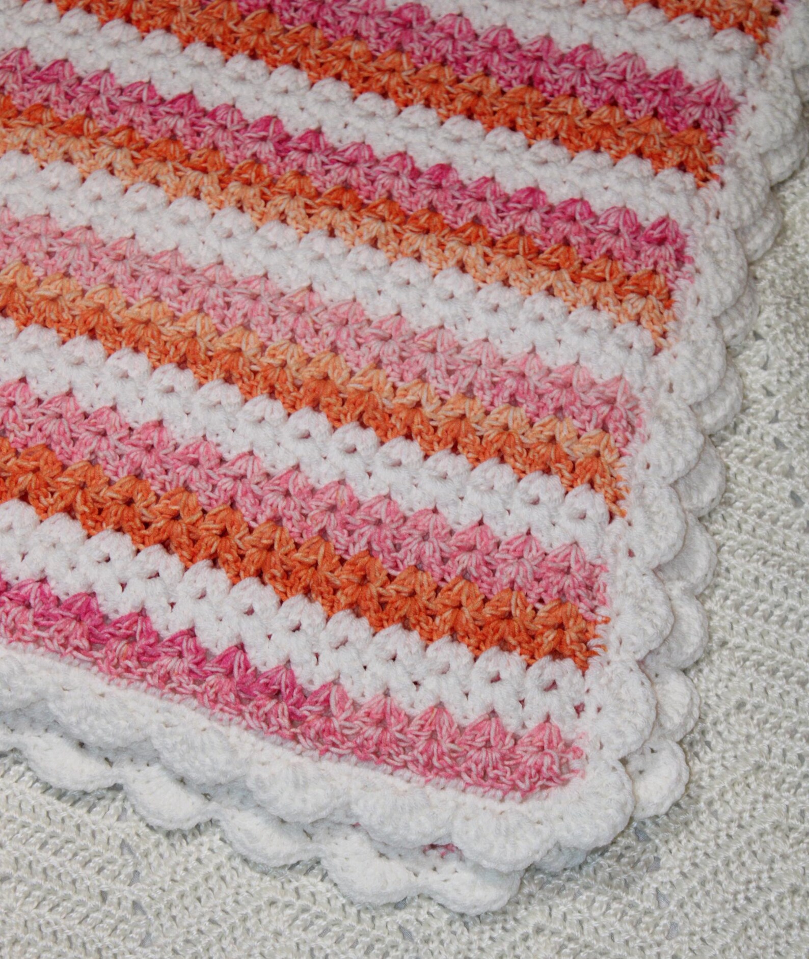Pink/orange/white Crochet Baby Blanket - Etsy