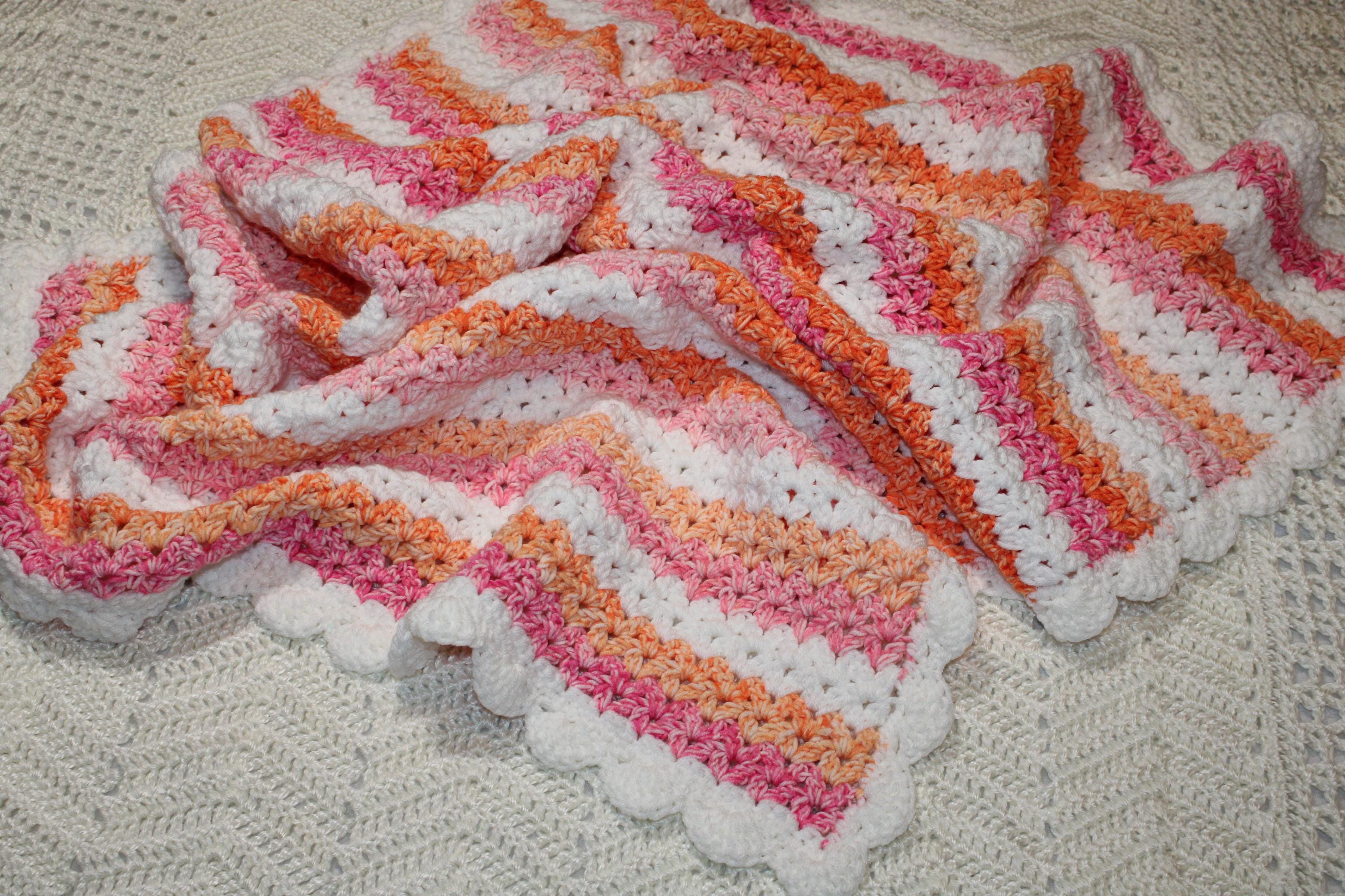 Pink/orange/white Crochet Baby Blanket - Etsy