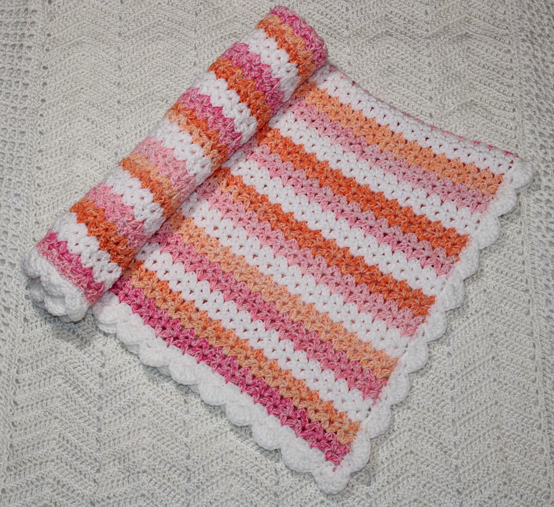 Pink/orange/white Crochet Baby Blanket - Etsy