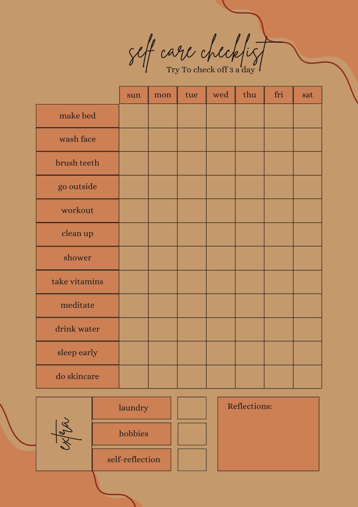 Self-care Checklist Planner - Choose From 6 Inspiring Colors! - Etsy