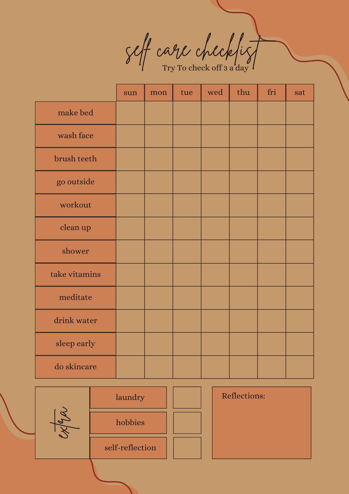 Self-care Checklist Planner - Choose From 6 Inspiring Colors! - Etsy