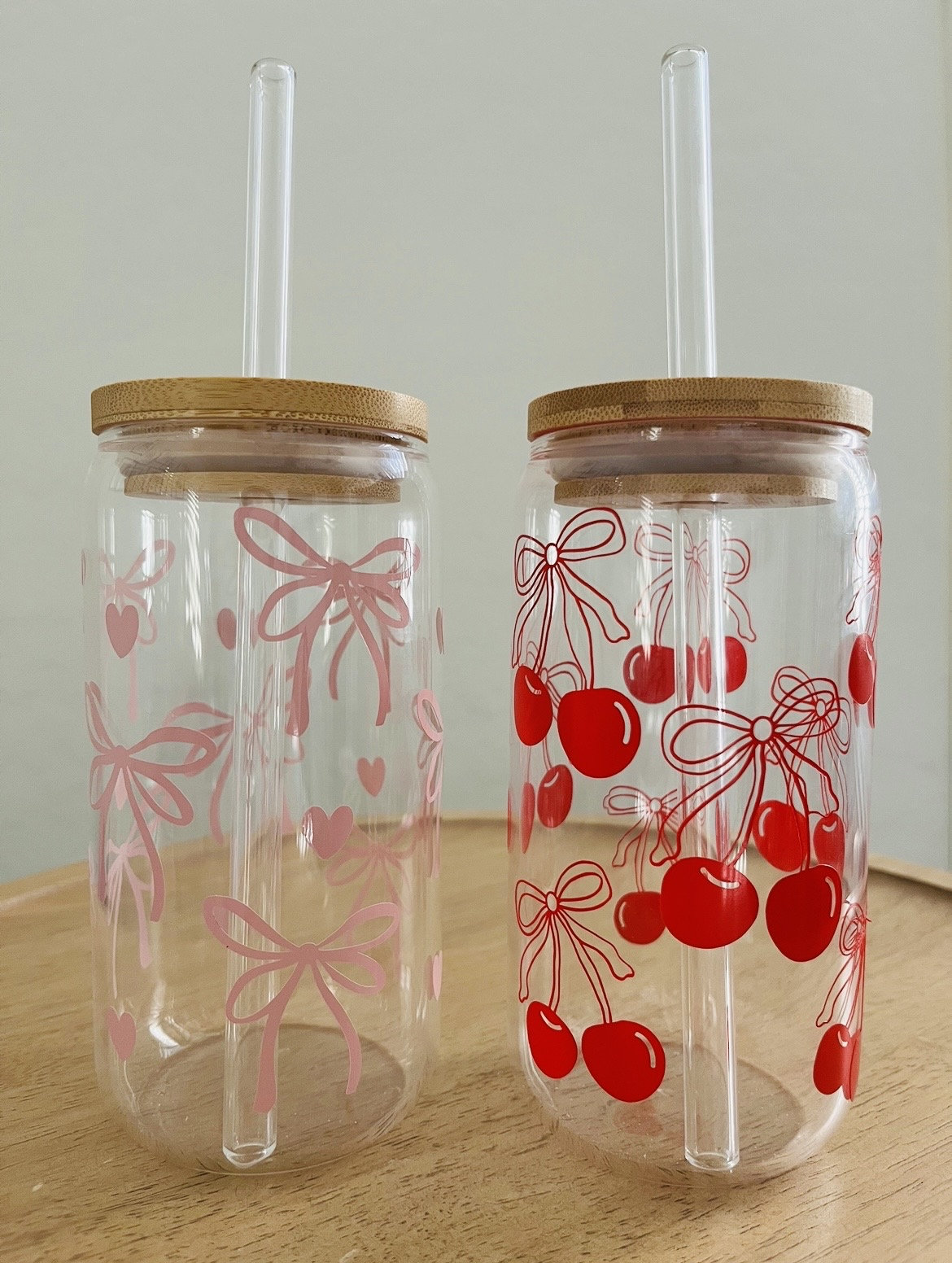 Red Cherry Bows Glass Cup Pink Bows W Hearts Glass Cup Valentines Day ...