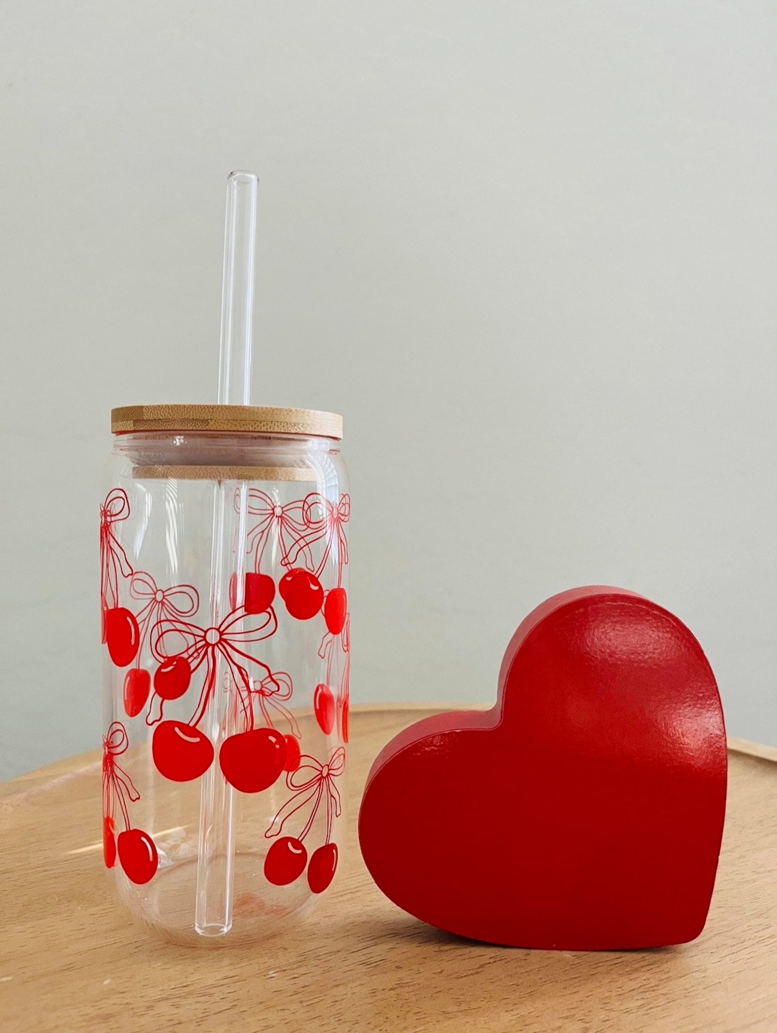 Red Cherry Bows Glass Cup Pink Bows W Hearts Glass Cup Valentines Day ...