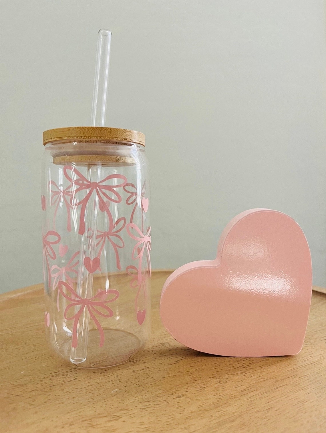 Red Cherry Bows Glass Cup Pink Bows W Hearts Glass Cup Valentines Day ...