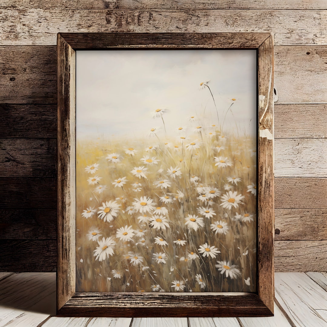 Daisy Dreamscape Printable Art: Elegant Floral Wall Decor, Soft Gray ...