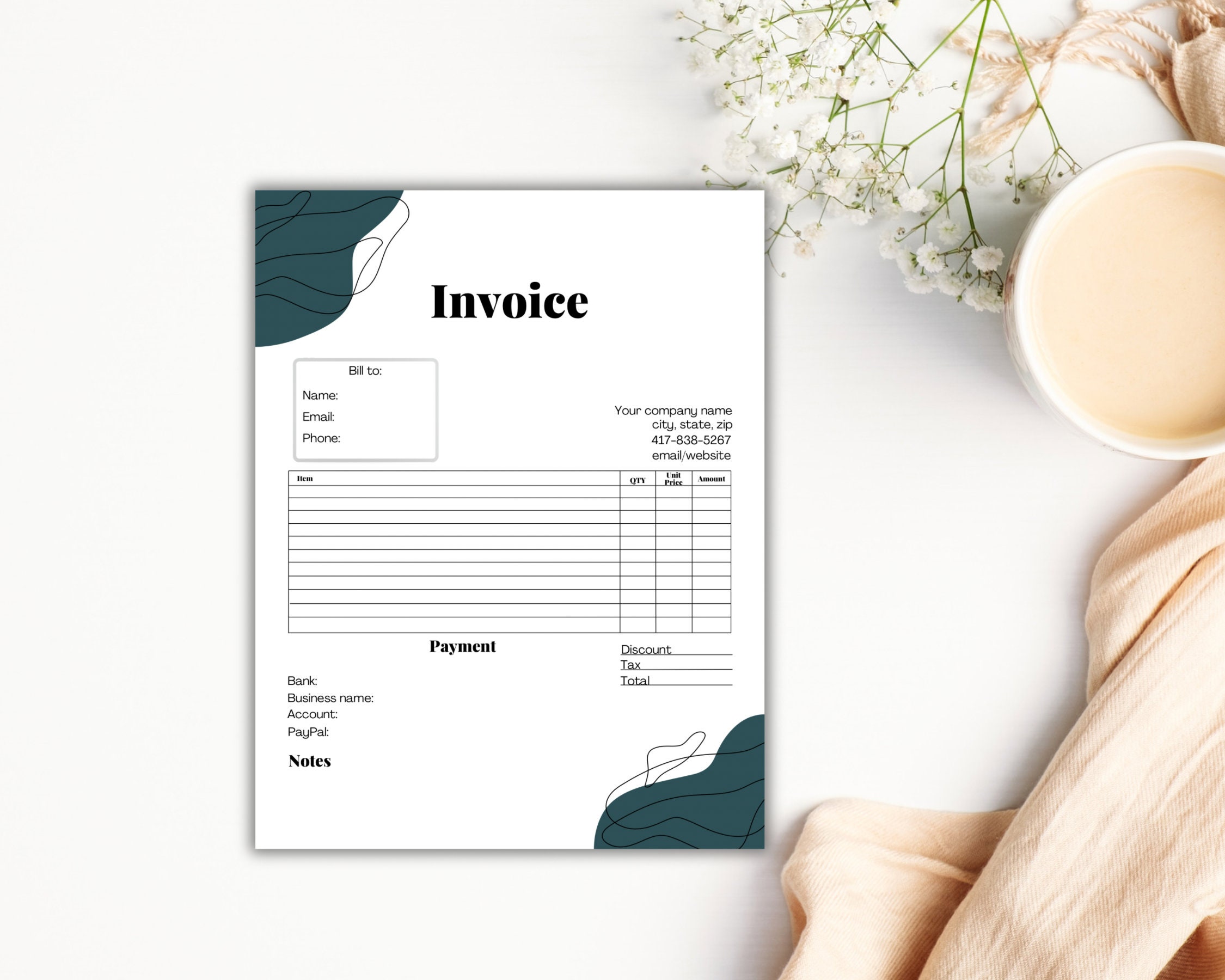 Invoice Template, Printable Receipt, Classy Order Form, Boutique ...