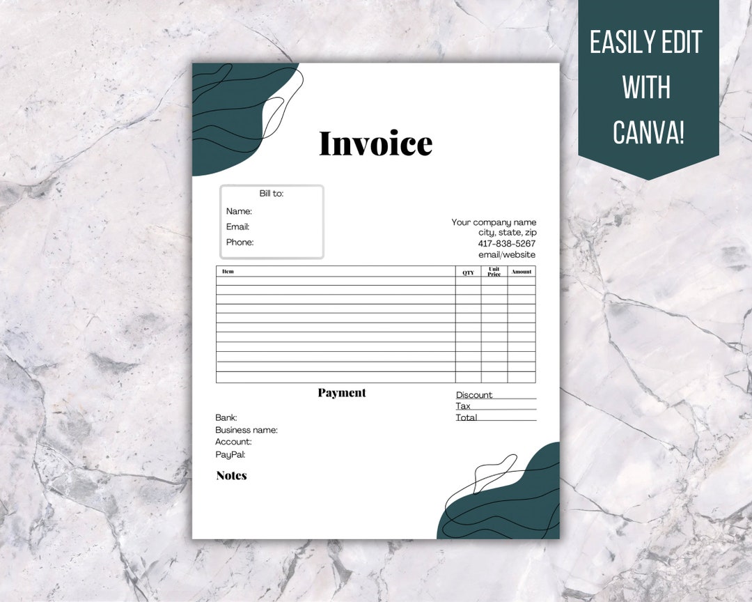 Invoice Template, Printable Receipt, Classy Order Form, Boutique ...