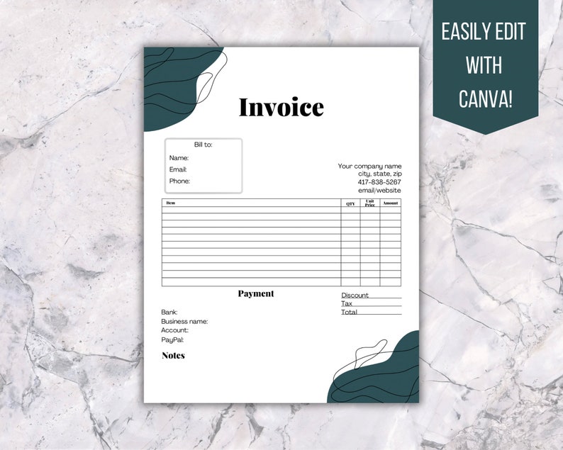 Invoice Template, Printable Receipt, Classy Order Form, Boutique ...