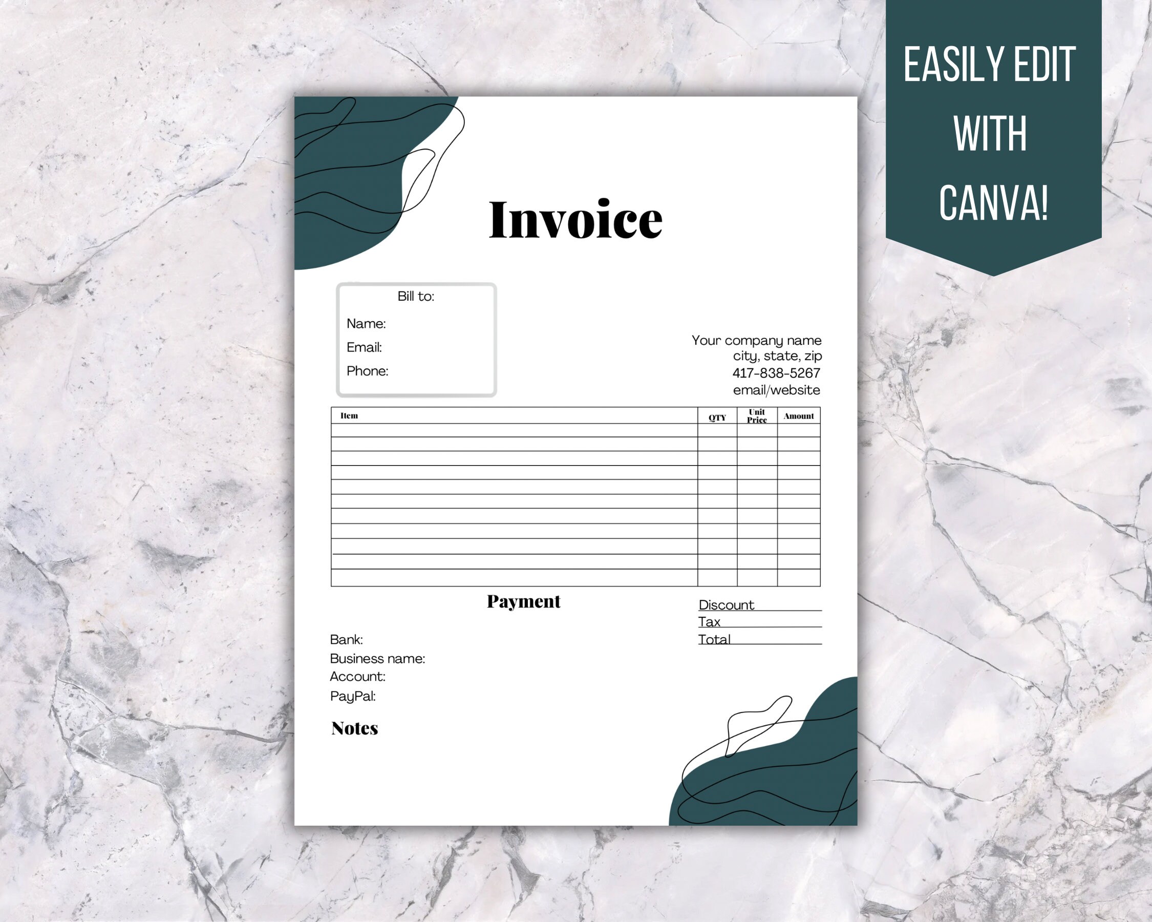 Invoice Template, Printable Receipt, Classy Order Form, Boutique ...