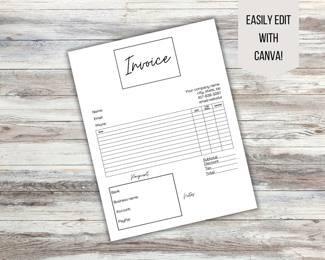 Printable Invoice, Minimalist Order Form, Small Business Receipt ...