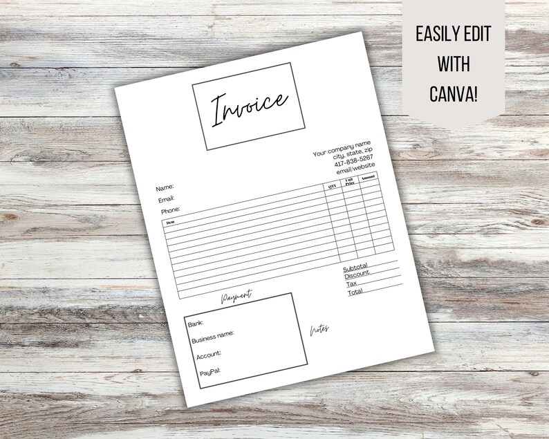 Printable Invoice, Minimalist Order Form, Small Business Receipt ...