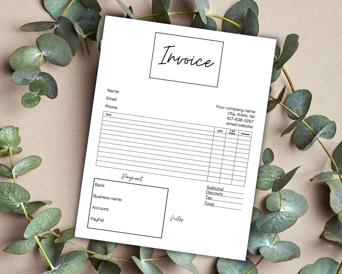 Printable Invoice, Minimalist Order Form, Small Business Receipt ...