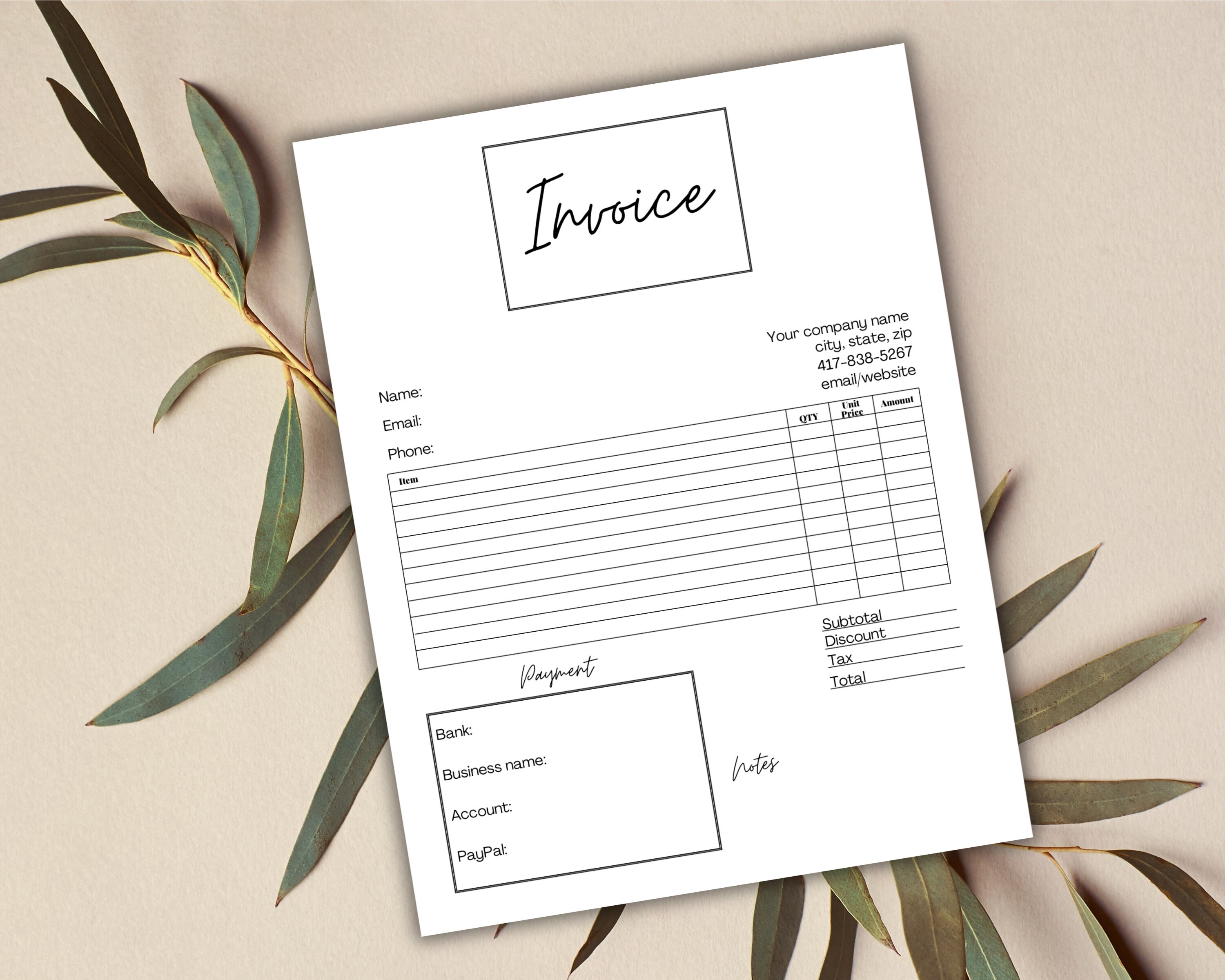 Printable Invoice, Minimalist Order Form, Small Business Receipt ...