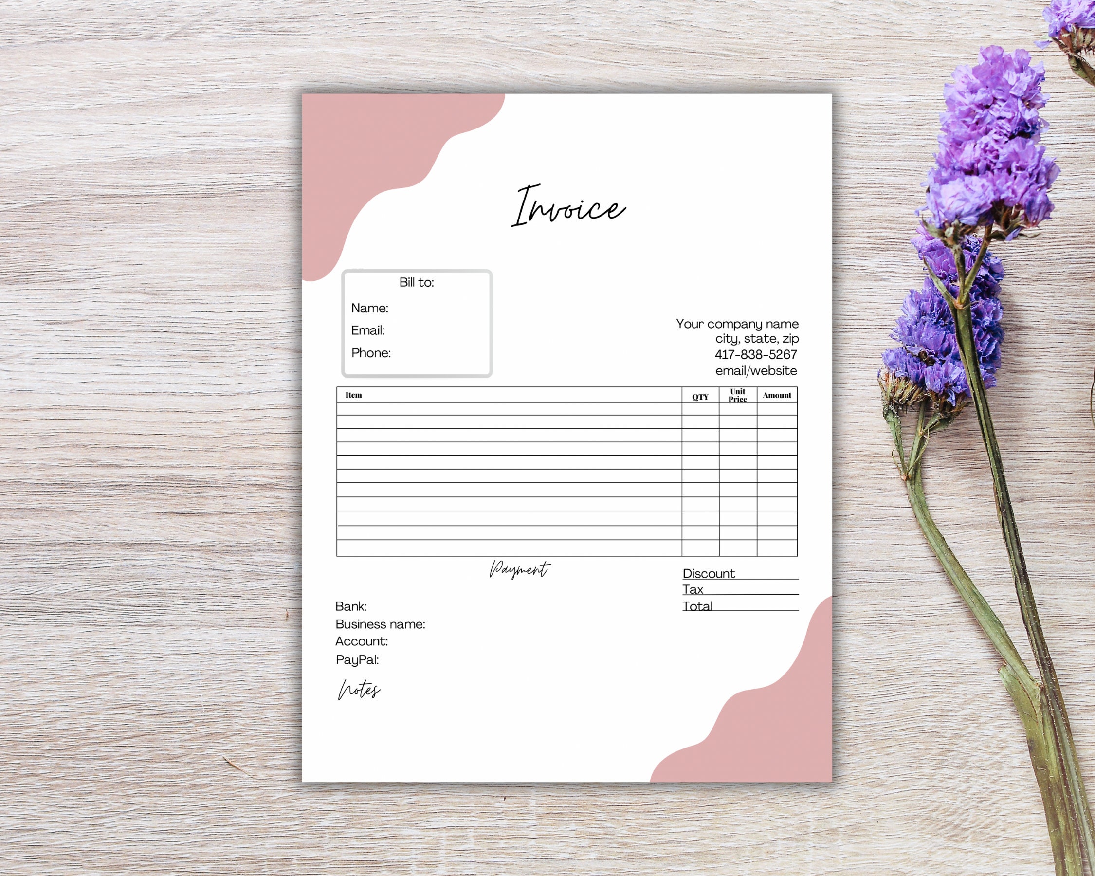 Printable Invoice, Small Business Receipt, Cute Order Form, Printable ...