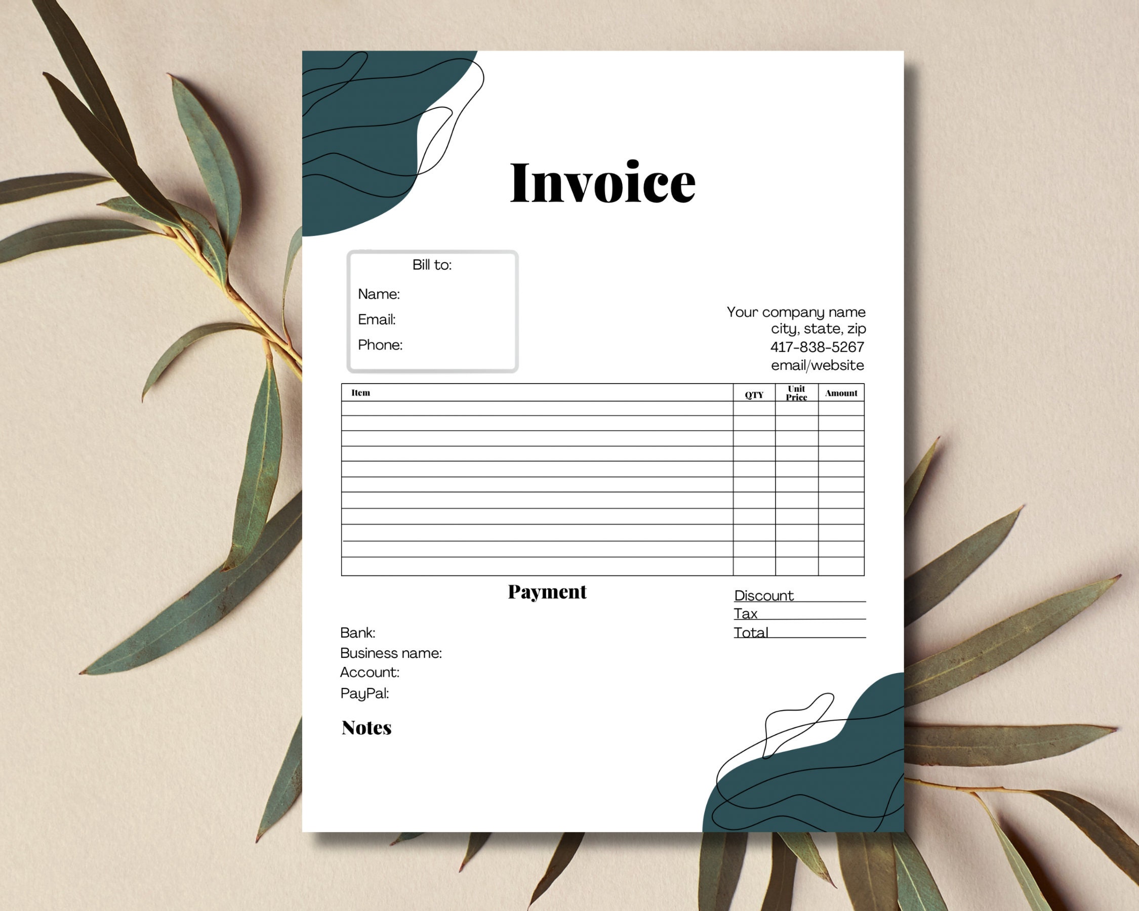 Invoice Template, Printable Receipt, Classy Order Form, Boutique ...