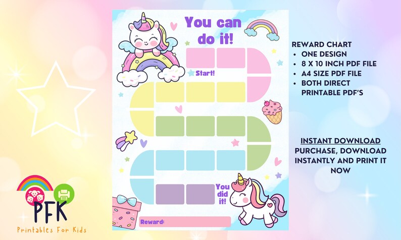 Unicorn Reward Chart Kids Routine Sticker Chart Digital Printable Cute ...