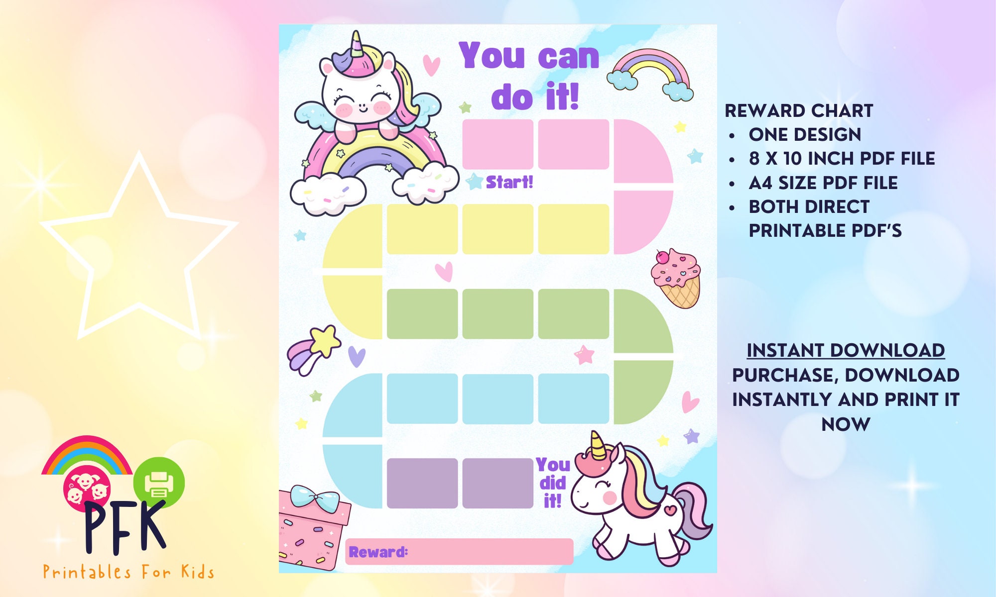 Unicorn Reward Chart Kids Routine Sticker Chart Digital Printable Cute ...