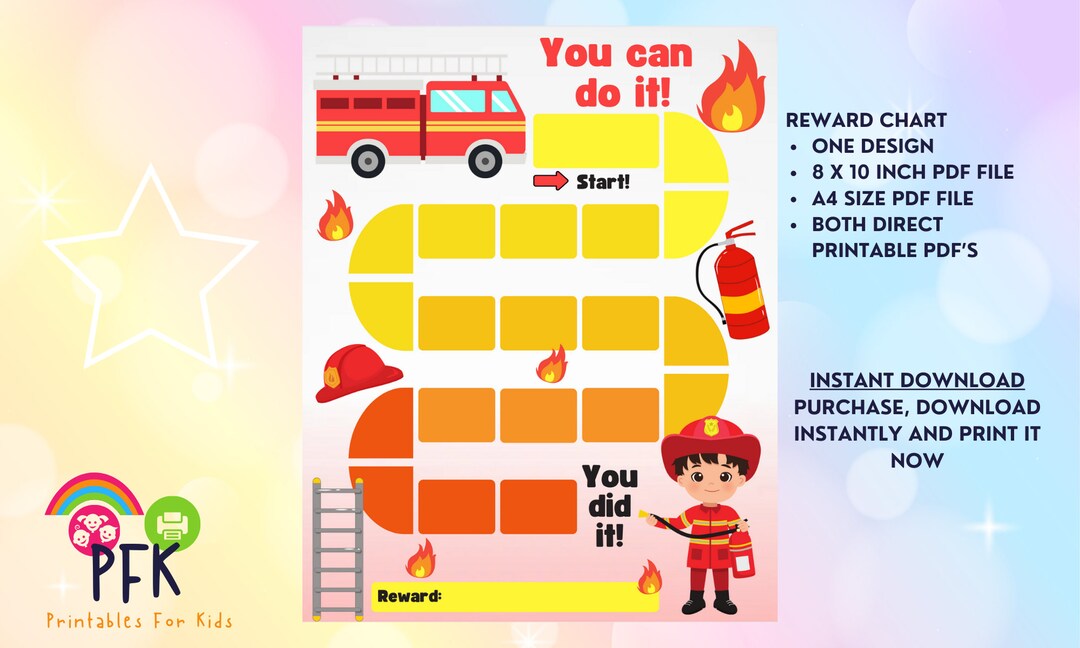 Firetruck Reward Chart Kids Routine Sticker Chart Digital Printable ...