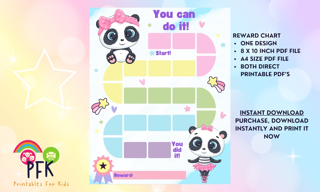 Panda Reward Chart Kids Routine Sticker Chart Digital Printable Cute ...