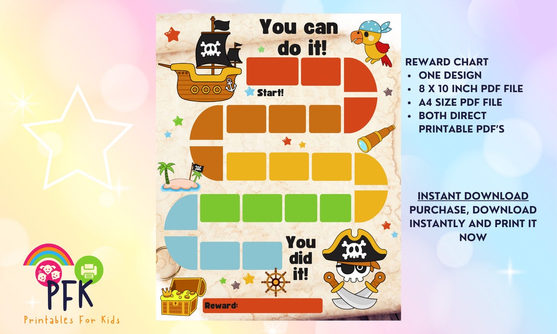 Pirate Reward Chart Kids Routine Sticker Chart Digital Printable Cute ...