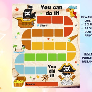 Pirate Reward Chart Kids Routine Sticker Chart Digital Printable Cute ...
