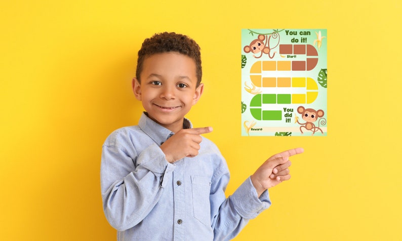 Monkey Reward Chart Kids Routine Sticker Chart Digital Printable Cute ...