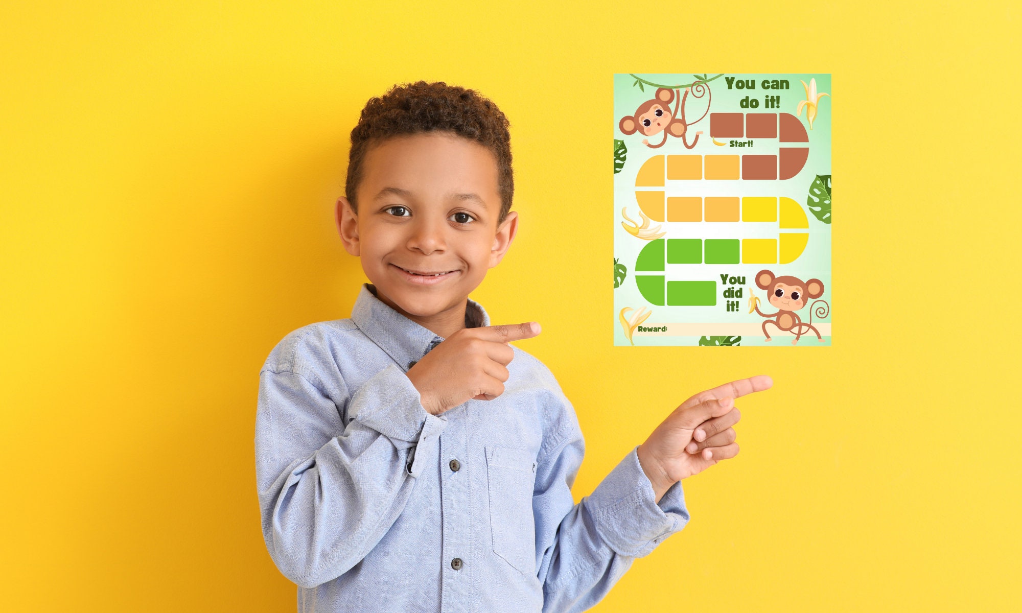 Monkey Reward Chart Kids Routine Sticker Chart Digital Printable Cute ...