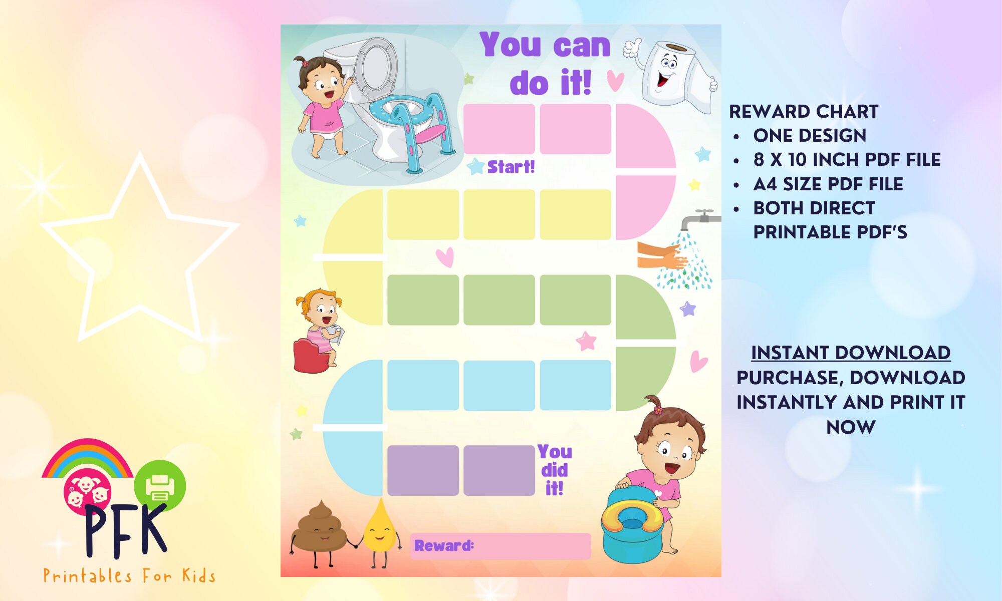 Potty Training Girl Reward Chart Kids Routine Sticker Chart Digital ...