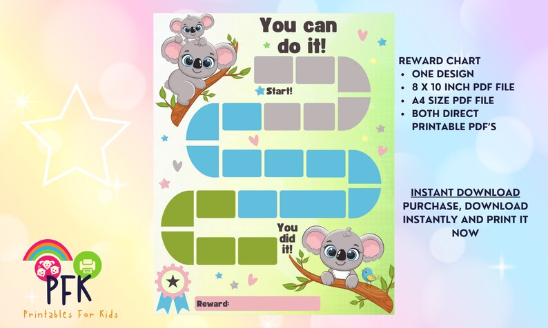 Koala Reward Chart | Kids Routine Sticker Chart | Digital Printable ...