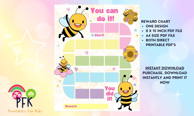 Honeybee Reward Chart Kids Routine Sticker Chart Digital Printable Cute ...
