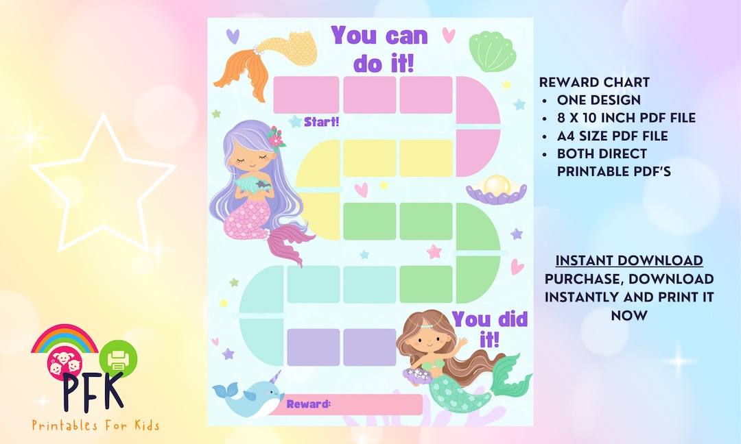 Mermaid Reward Chart | Kids Routine Sticker Chart | Digital Printable ...