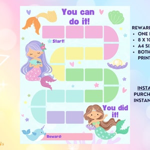 Mermaid Reward Chart | Kids Routine Sticker Chart | Digital Printable ...