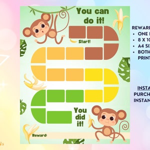 Monkey Reward Chart Kids Routine Sticker Chart Digital Printable Cute ...