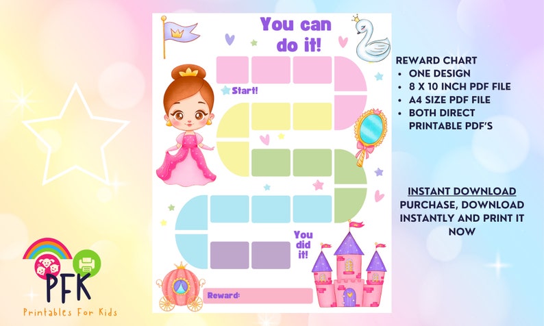 Princess Reward Chart | Kids Routine Sticker Chart | Digital Printable ...