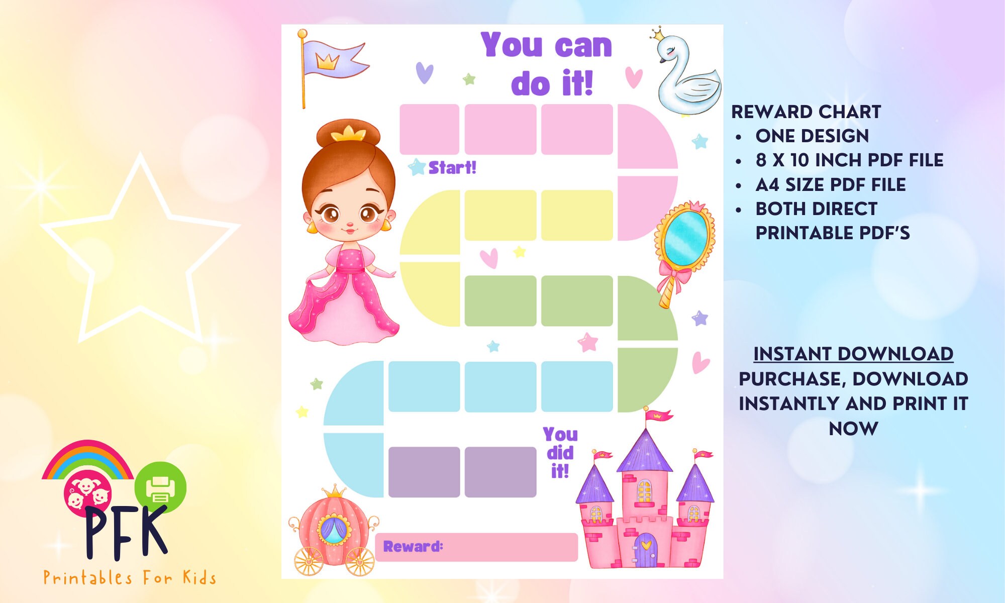 Princess Reward Chart | Kids Routine Sticker Chart | Digital Printable ...