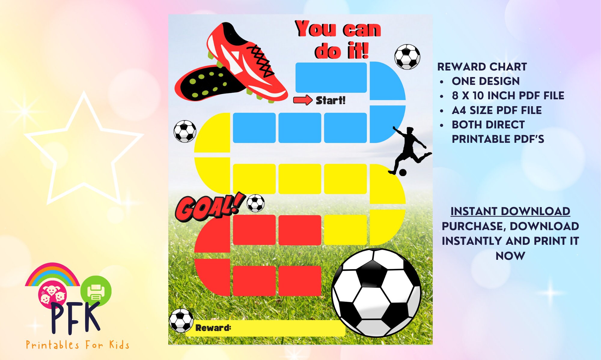 Soccer Reward Chart Kids Routine Sticker Chart Digital Printable Cute ...
