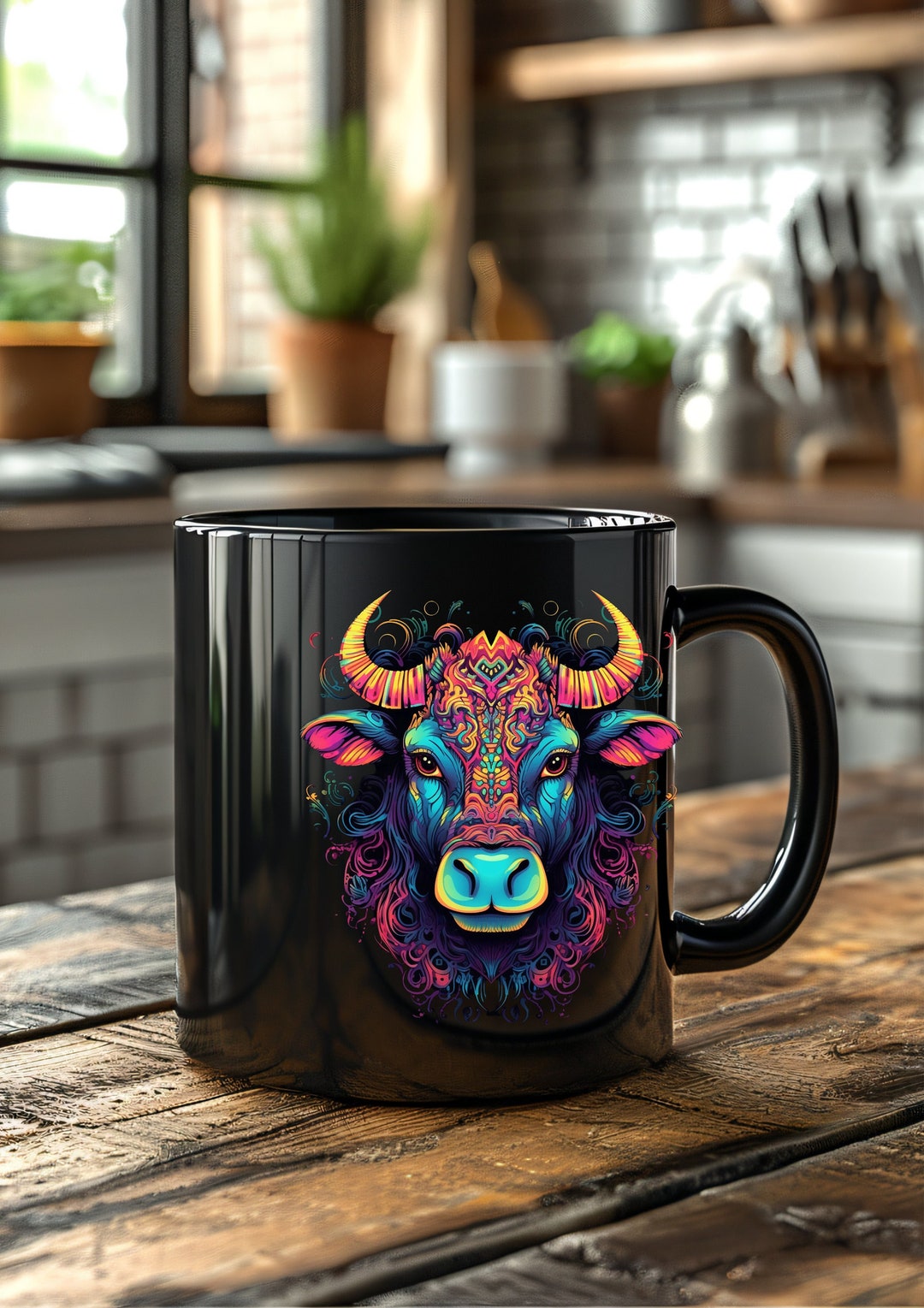 Colorful Draped Bull Mug - Bull Coffee Mug, Coffee Mug, Farm Mug Gift ...