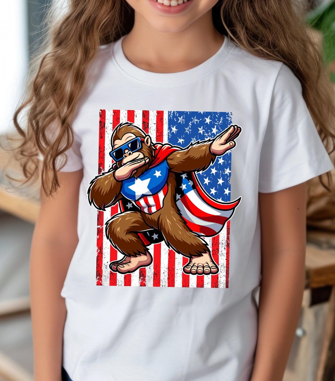 Funny Patriotic Dabbing Bigfoot Youth Tee, Independence Day Sasquatch ...