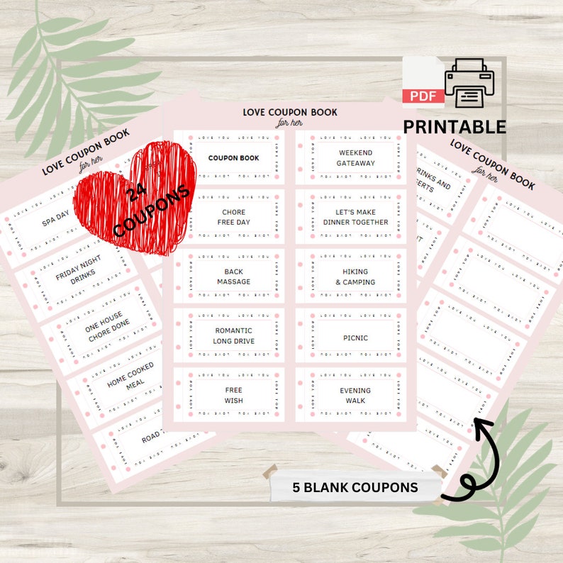 Love in Every Coupon: Printable Valentine Coupon Book for Heartfelt ...