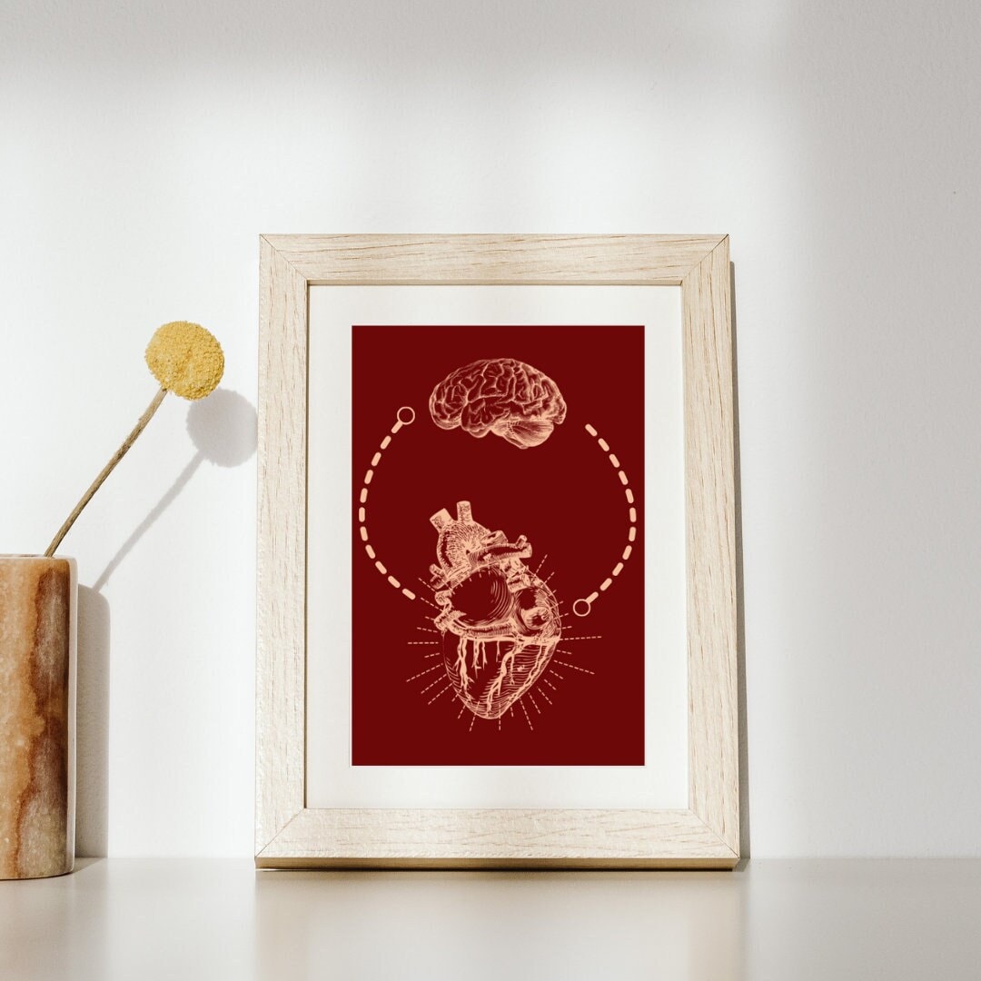 Brain Over Heart: Romantic Digital Download Art Print - Love ...