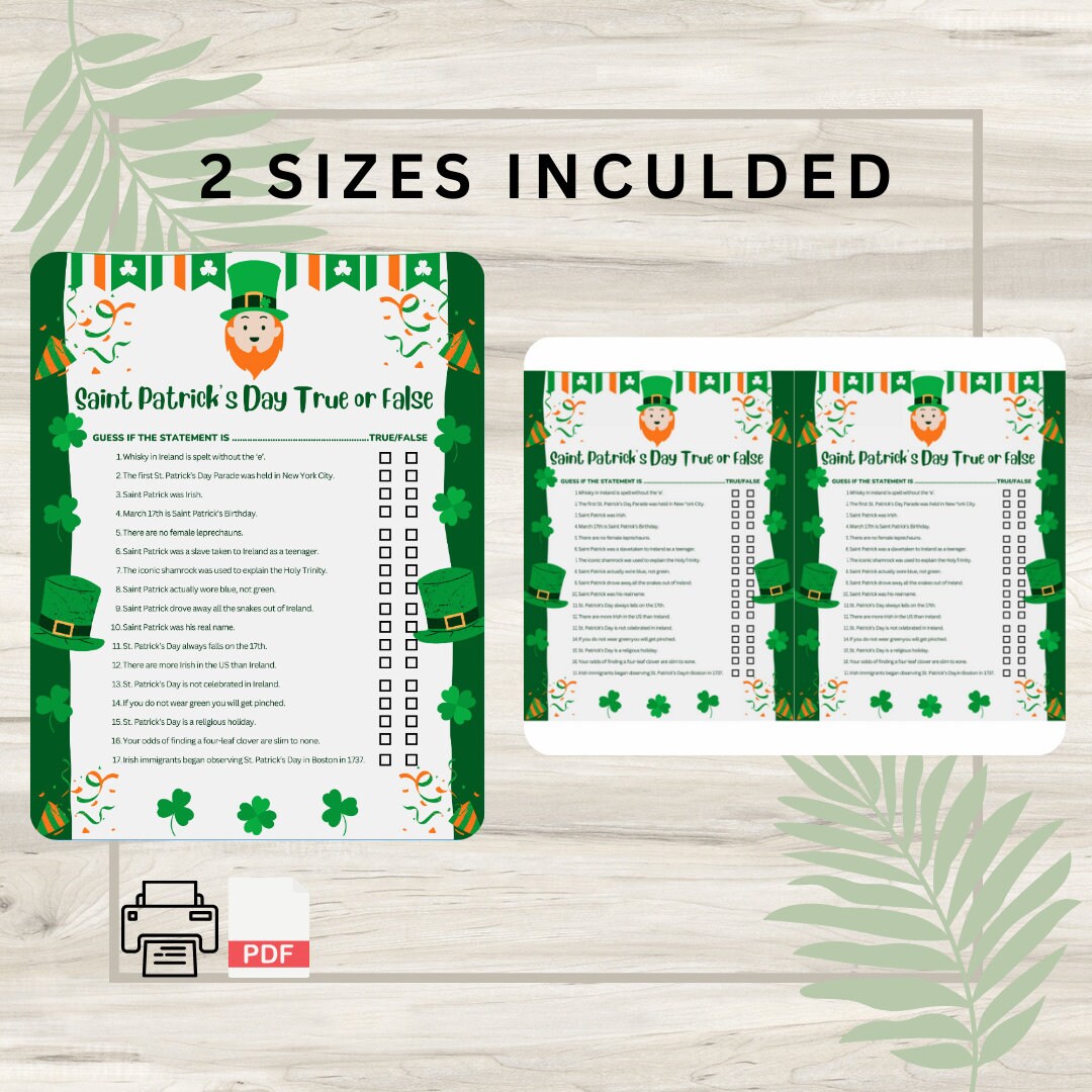 St. Patrick's Day True or False Trivia PDF Download - Quiz - Trivia ...