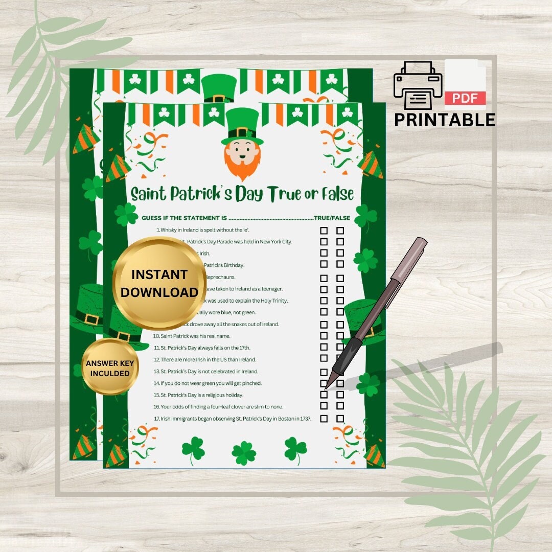 St. Patrick's Day True or False Trivia PDF Download - Quiz - Trivia ...
