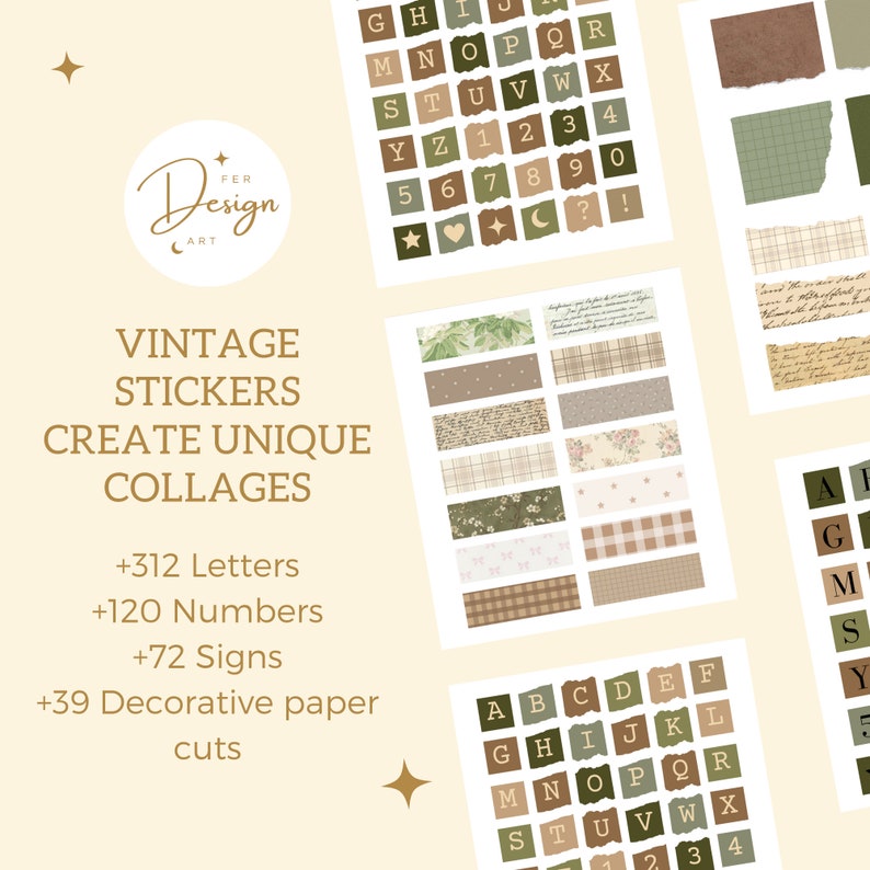 Vintage Collage Stickers, Digital Magazine Cutout Alphabet, Instant ...