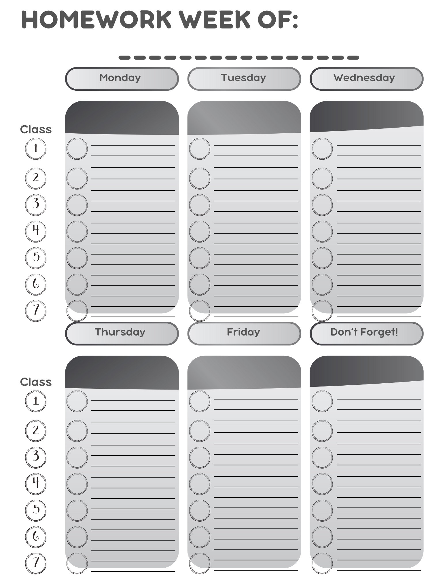 Printable Weekly Student Academic Homework and Daily Assignment Planner ...