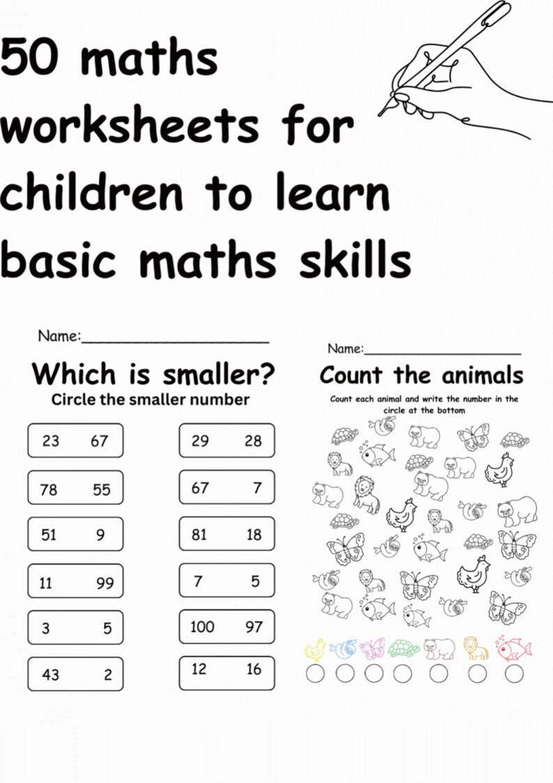 Children's Maths Worksheets - Etsy
