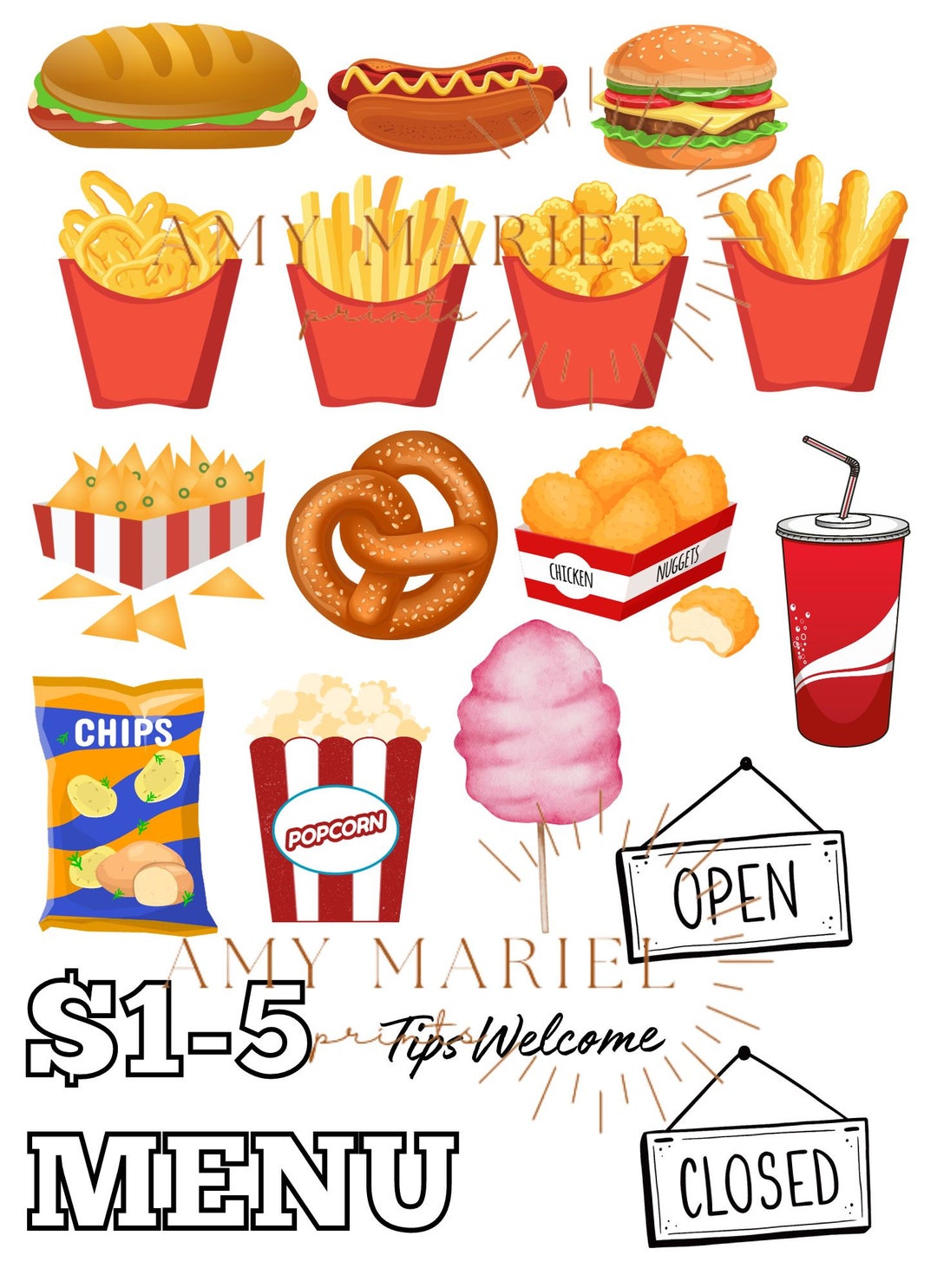 Concessions Theme Table Tent Accessories DIGITAL DOWNLOAD - Etsy