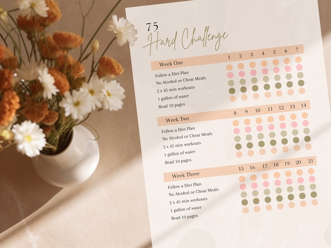 EDITABLE 75 Hard Tracker Template Canva Editable Template 75 Day ...