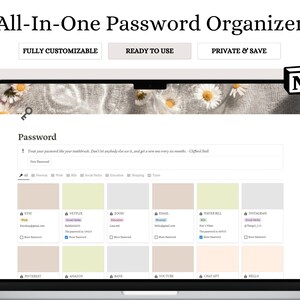 Password Tracker Organizer Notion Template Password Manager Book Log in Password Journal Digital ...