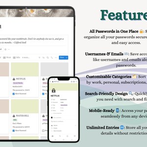 Password Tracker Organizer Notion Template Password Manager Book Log in Password Journal Digital ...