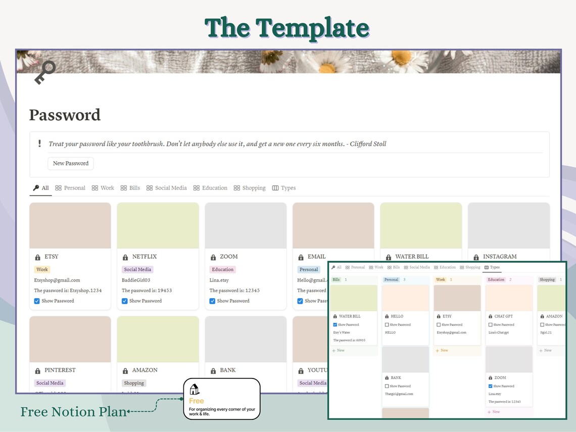 Password Tracker Organizer Notion Template Password Manager Book Log in Password Journal Digital ...